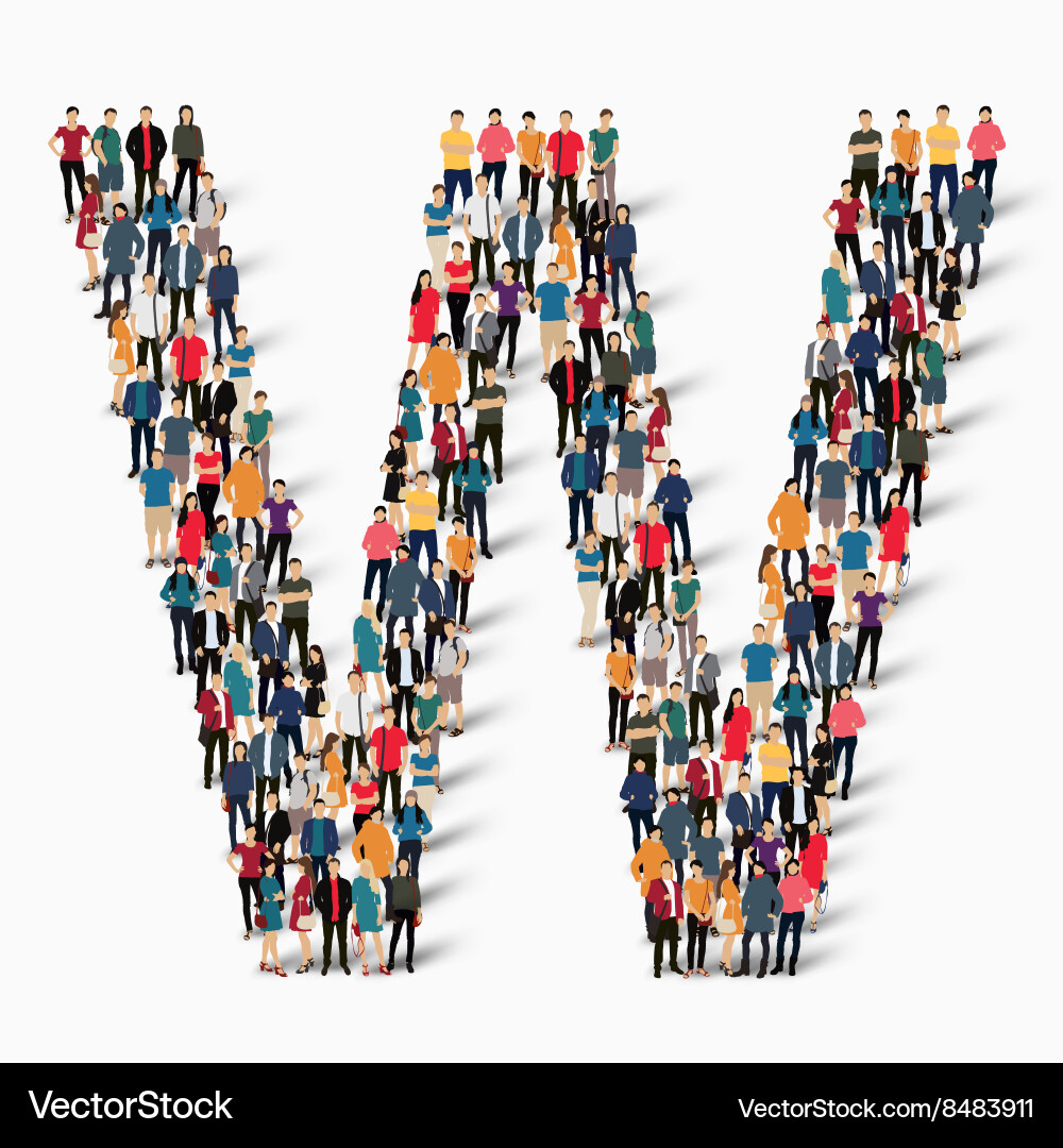 Group people shape letter w Royalty Free Vector Image