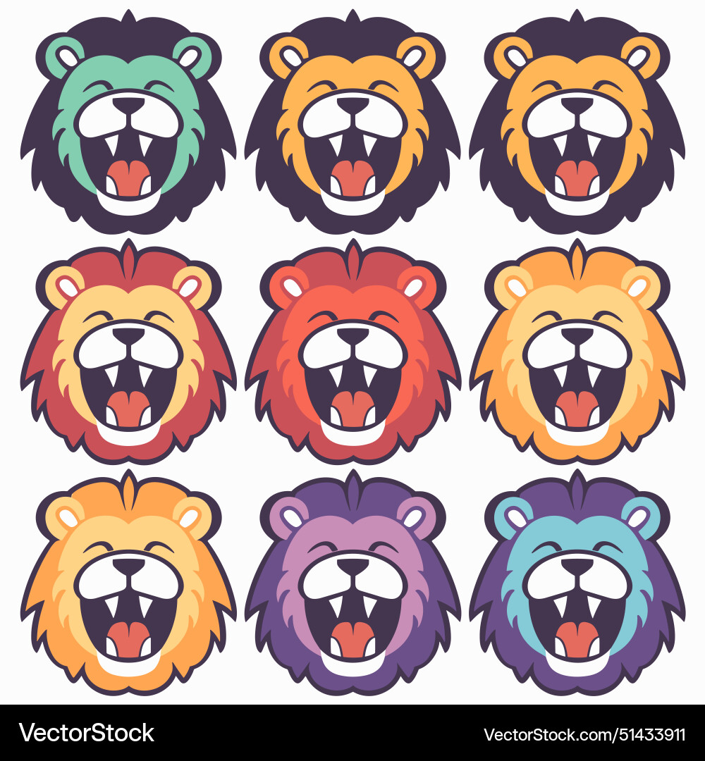 Nine cute cartoon lions various expressions Vector Image