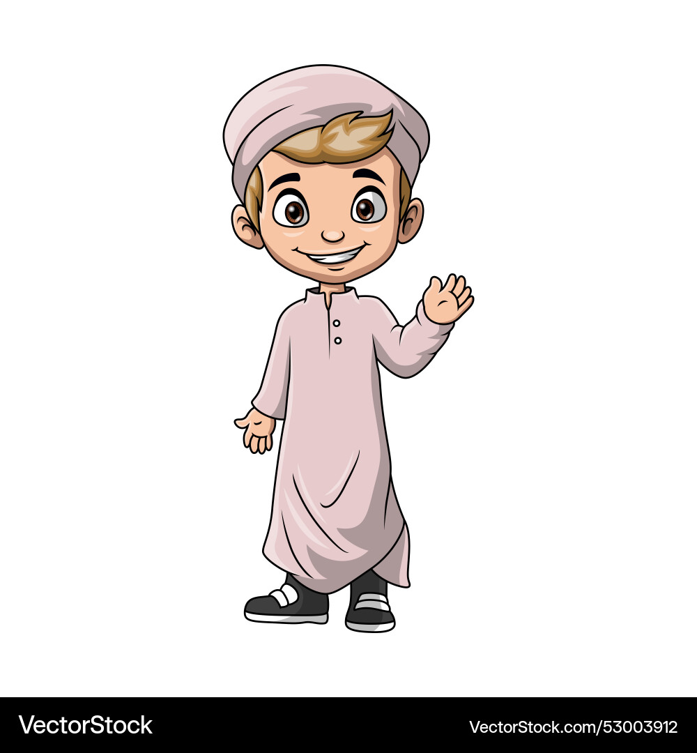 Cute happy muslim boy cartoon Royalty Free Vector Image