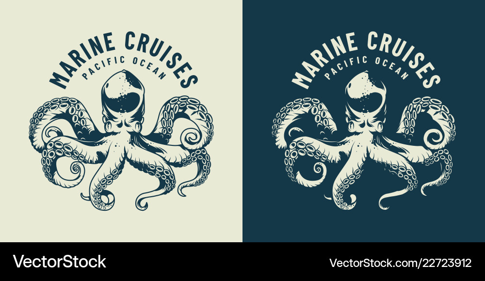 Monochrome sea life emblem Royalty Free Vector Image
