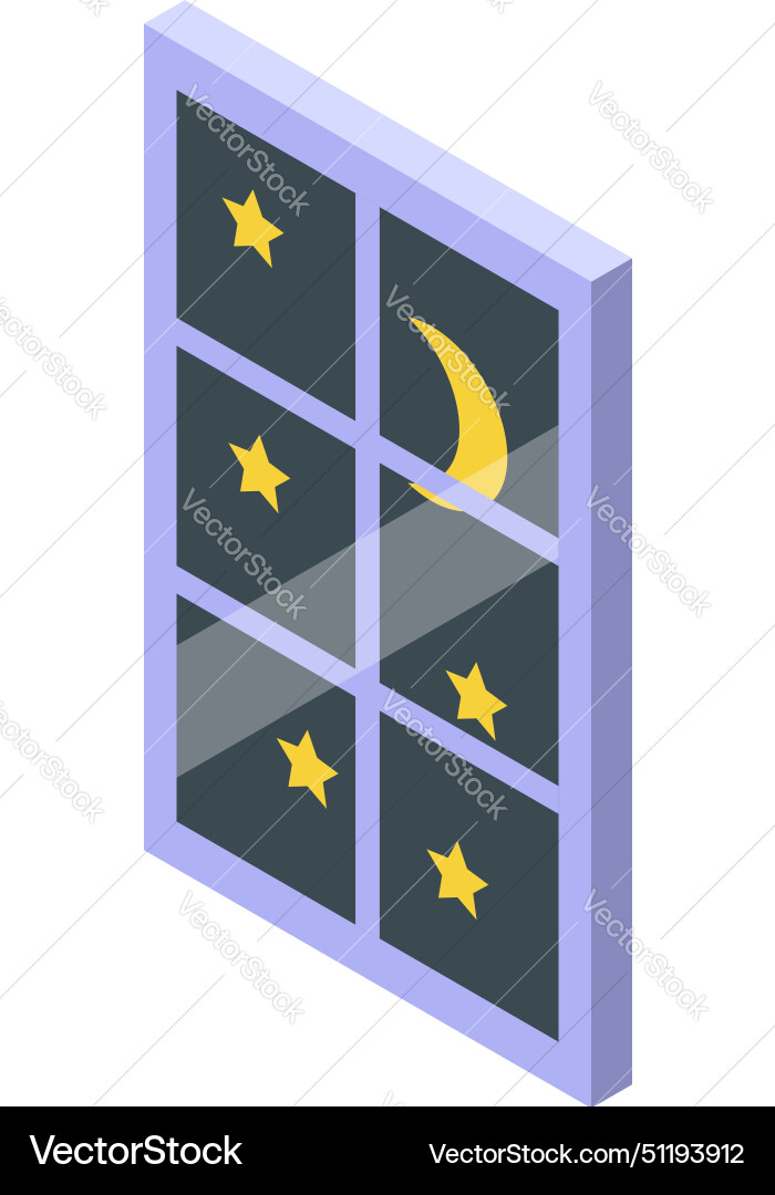 Moon and stars in window icon isometric Royalty Free Vector