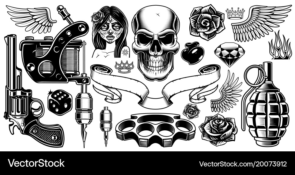 Set of tattoo art Royalty Free Vector Image - VectorStock