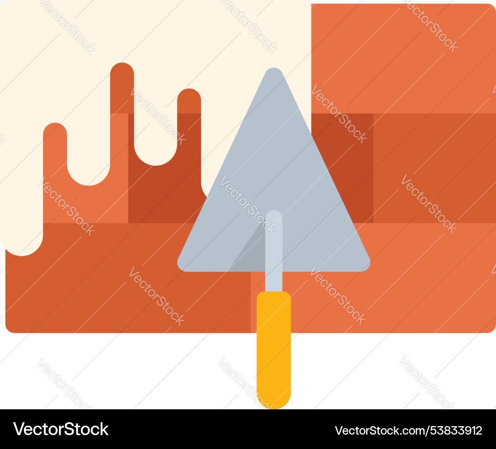 Trowel applying cement plaster on brick wall Vector Image