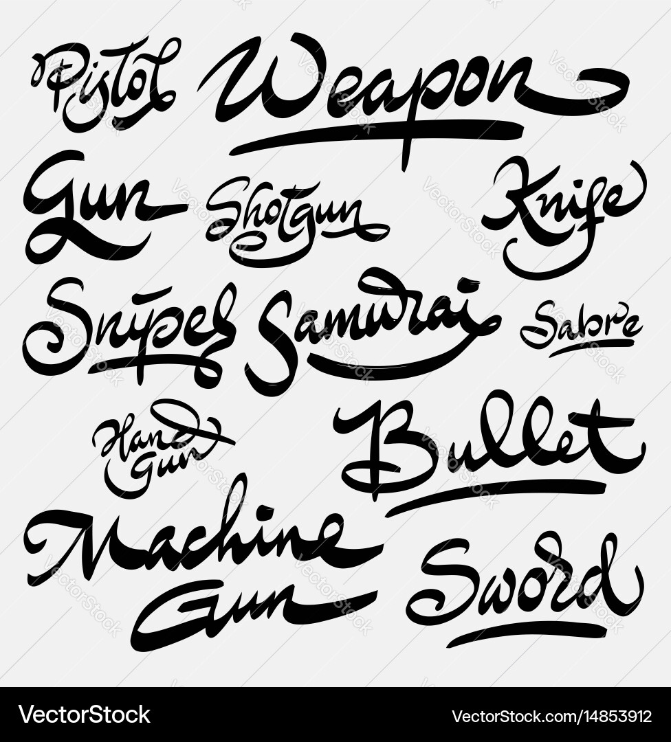 Weapon and bullet hand written typography Vector Image