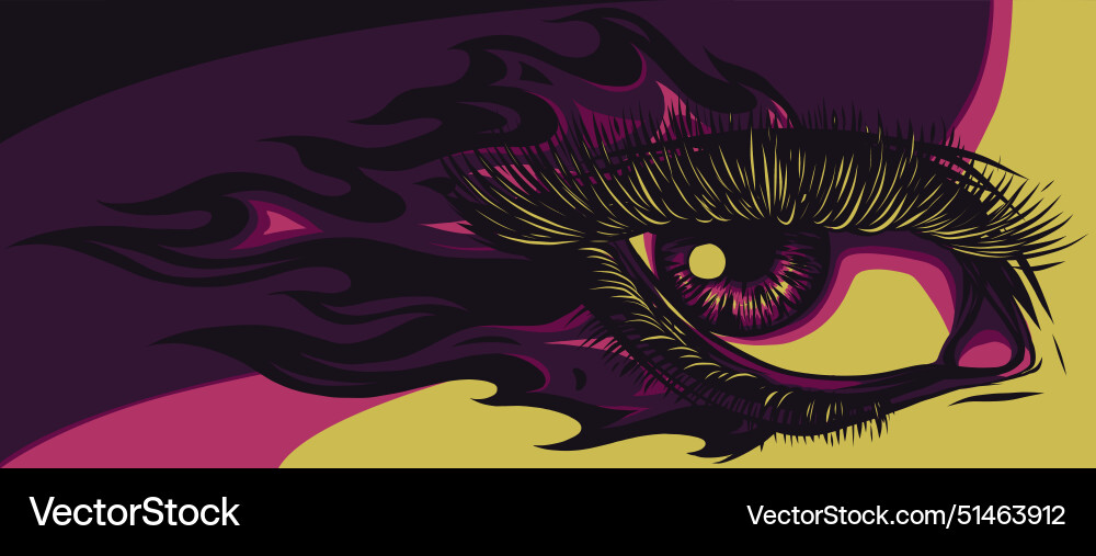 Woman eye with fire and flames Royalty Free Vector Image