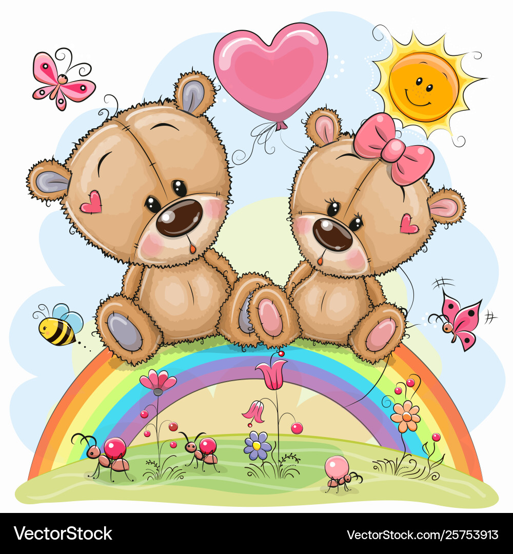 Cartoon bears are sitting on rainbow Royalty Free Vector