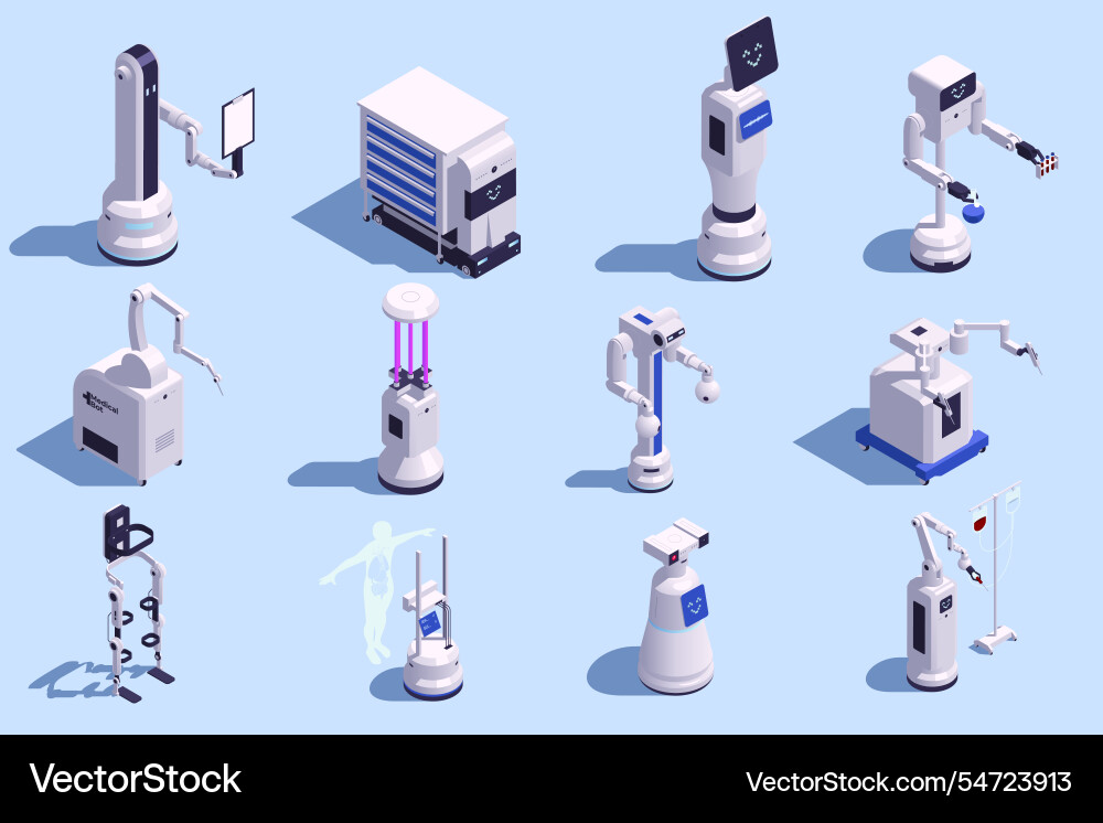 Collection of modern robotic devices and machines Vector Image