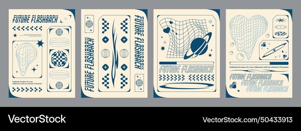 Retro futuristic aesthetic flyers set Royalty Free Vector