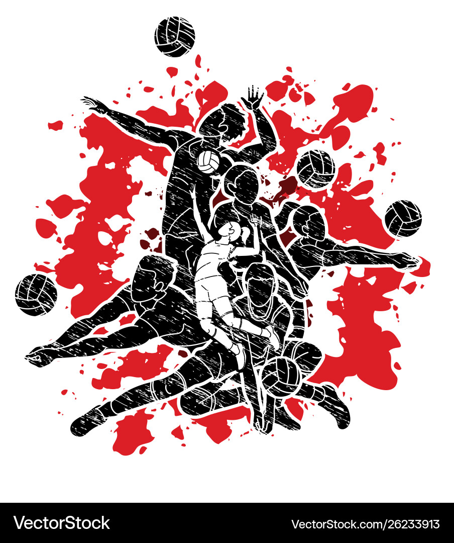 Volleyball Action Cartoon Players Royalty Free Vector Image