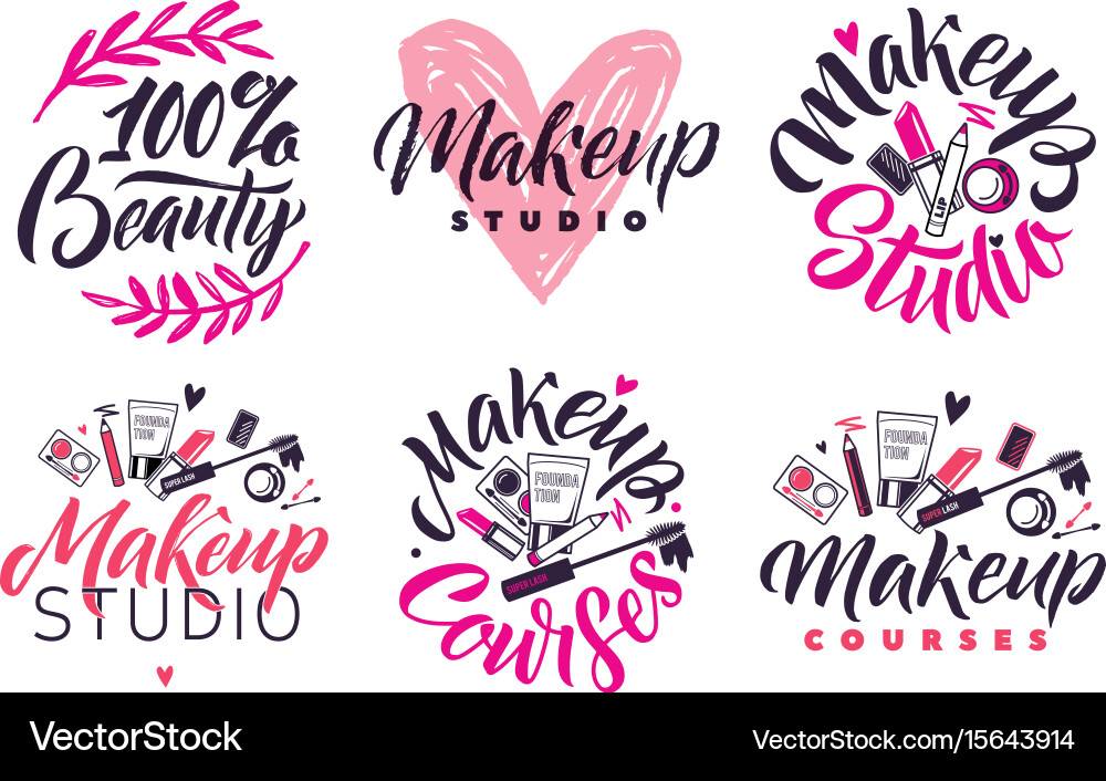 Makeup studio and courses logo set Royalty Free Vector Image