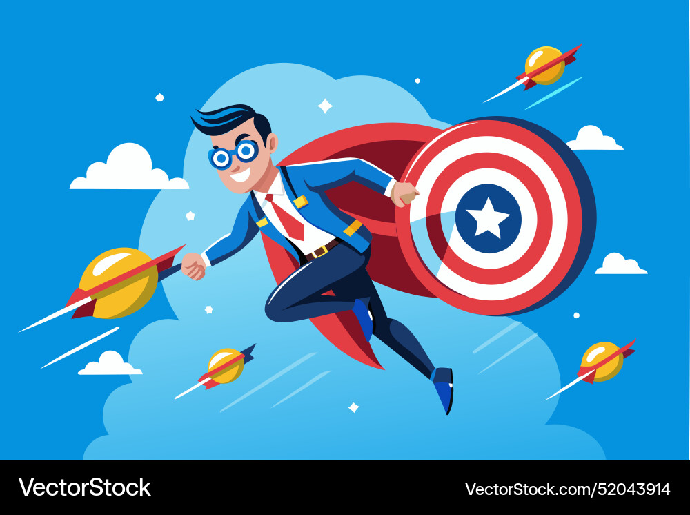 Superhero businessman soaring through targets – Royalty-Free Vector ...