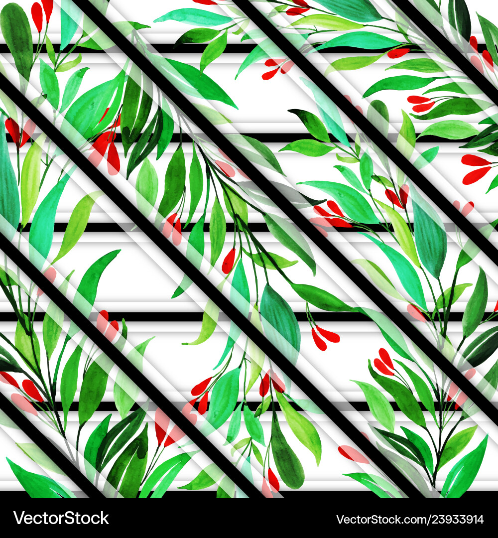 Watercolor spring floral background with stripes Vector Image