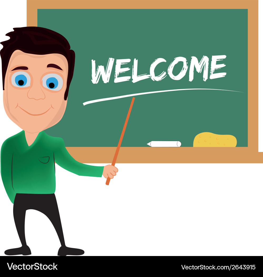 A teacher boy with board welcoming his students Vector Image