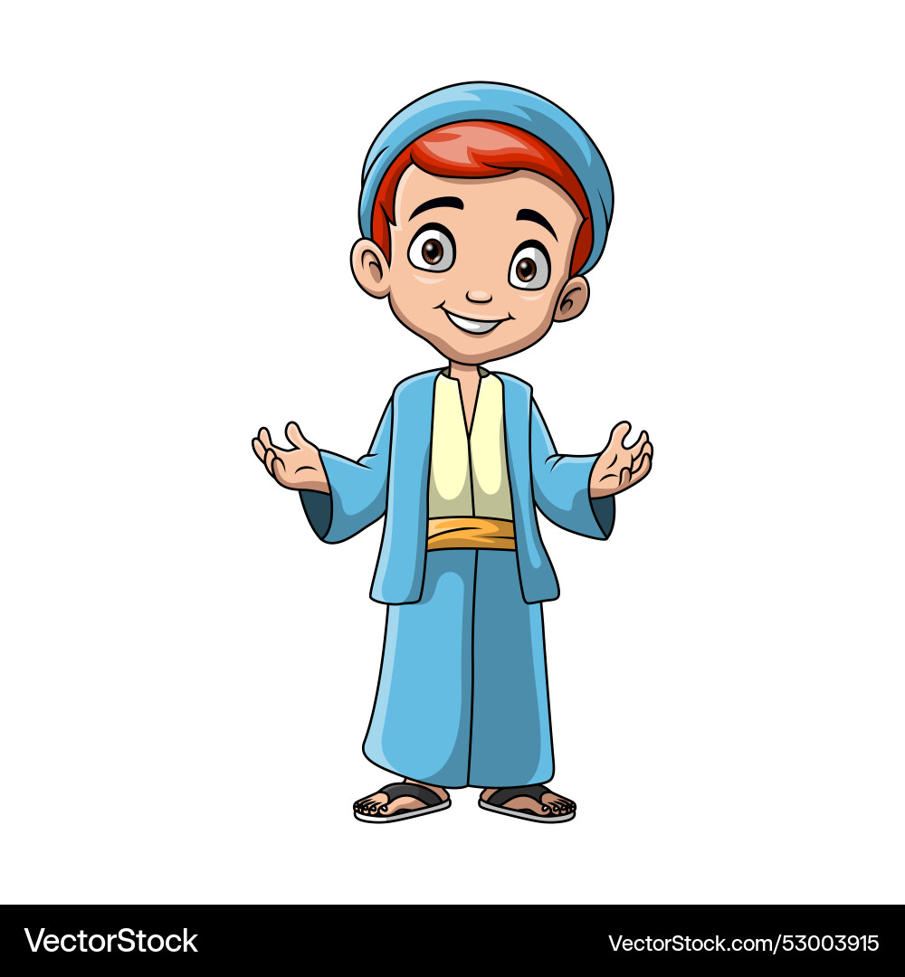 Cute happy muslim boy cartoon Royalty Free Vector Image