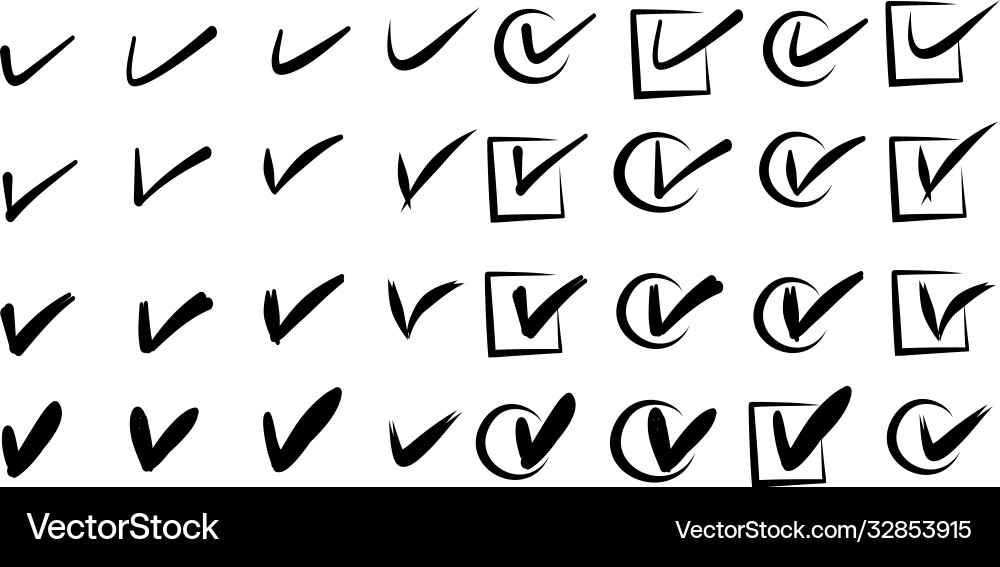 Set hand drawn check v signs isolated Royalty Free Vector