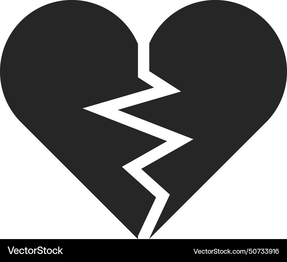 Broken heart icon black break up symbol Royalty Free Vector
