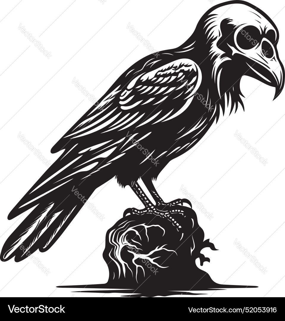 Gothic raven on skull emblem graphic design Vector Image
