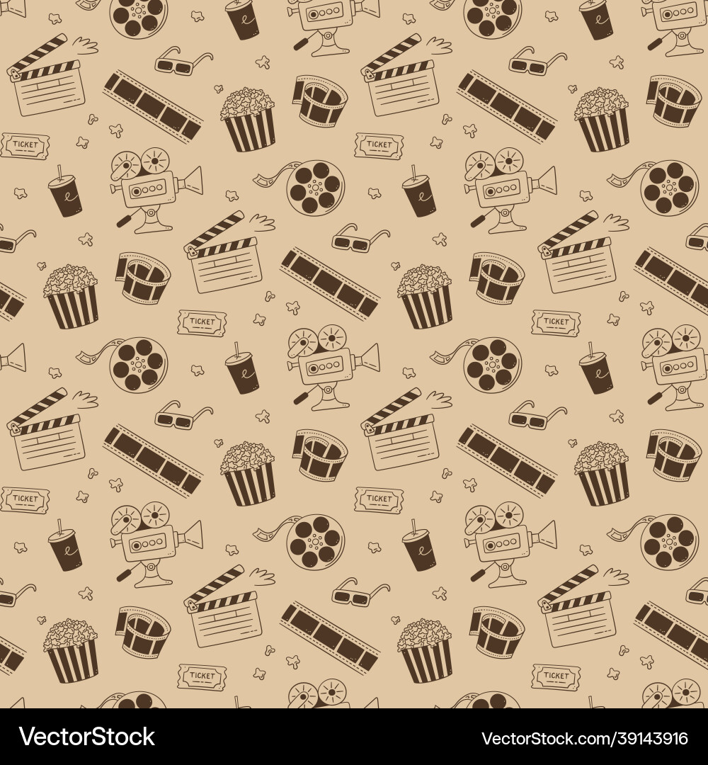 Hand drawn cinema seamless pattern with movie Vector Image