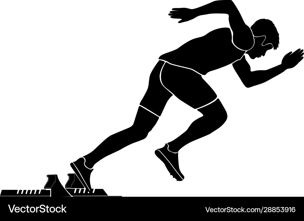 Start sprinter runner in starting blocks Vector Image