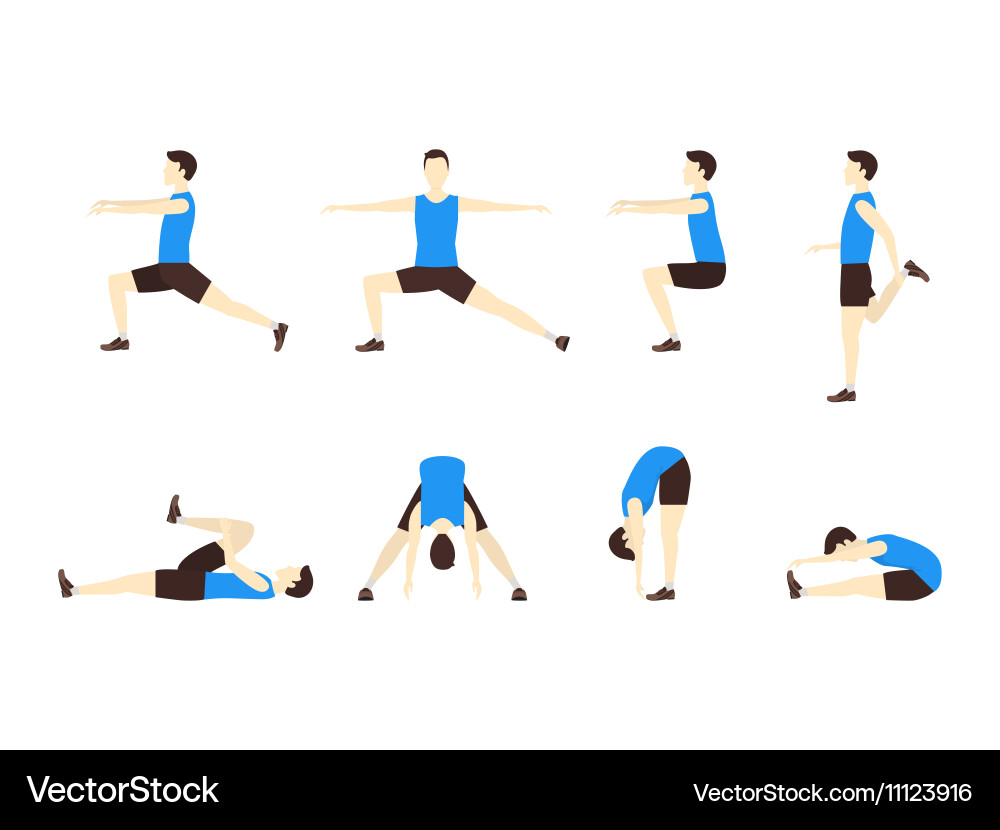 Stretching exercise set with man flat Royalty Free Vector