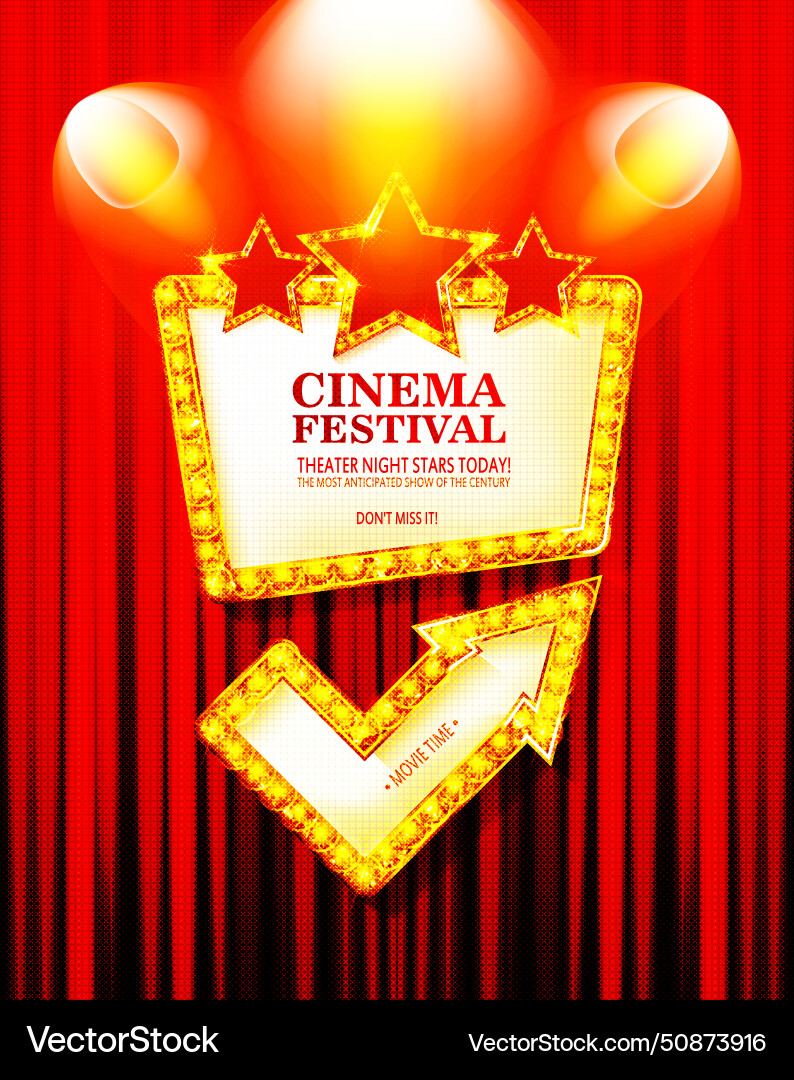 Theater frame illuminated by spotlight retro Vector Image