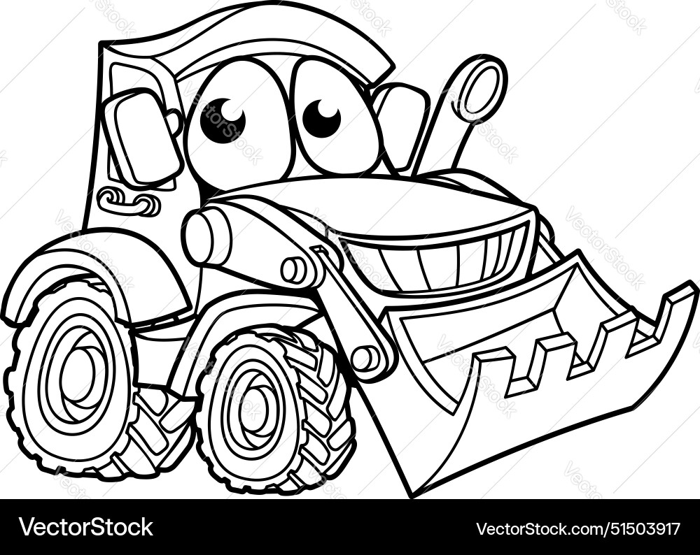 Cartoon character digger bulldozer vehicle Vector Image