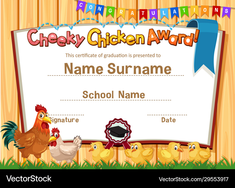 Certificate template for cheeky chicken award Vector Image