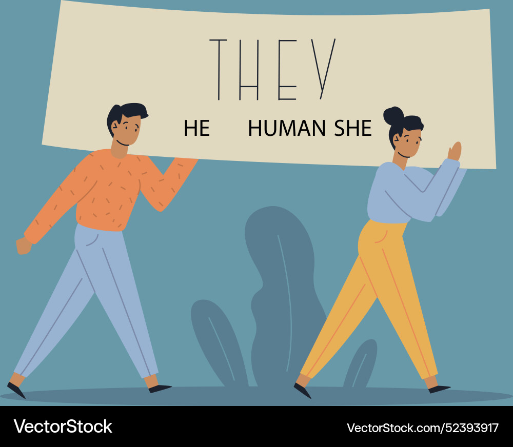 Gender-neutral movement people with signs Vector Image