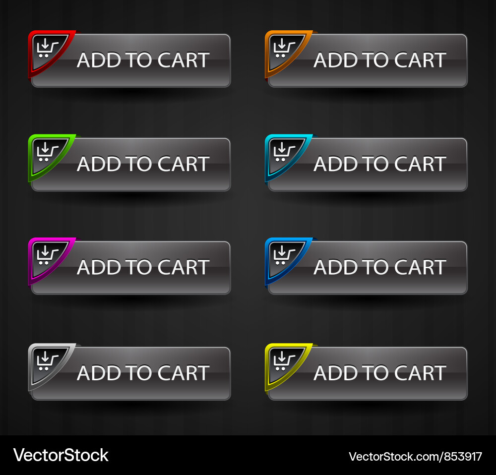 Glossy add to cart buttons set Royalty Free Vector Image