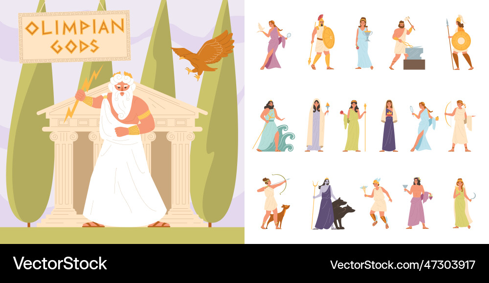 Greek Gods Flat Icons Royalty Free Vector Image