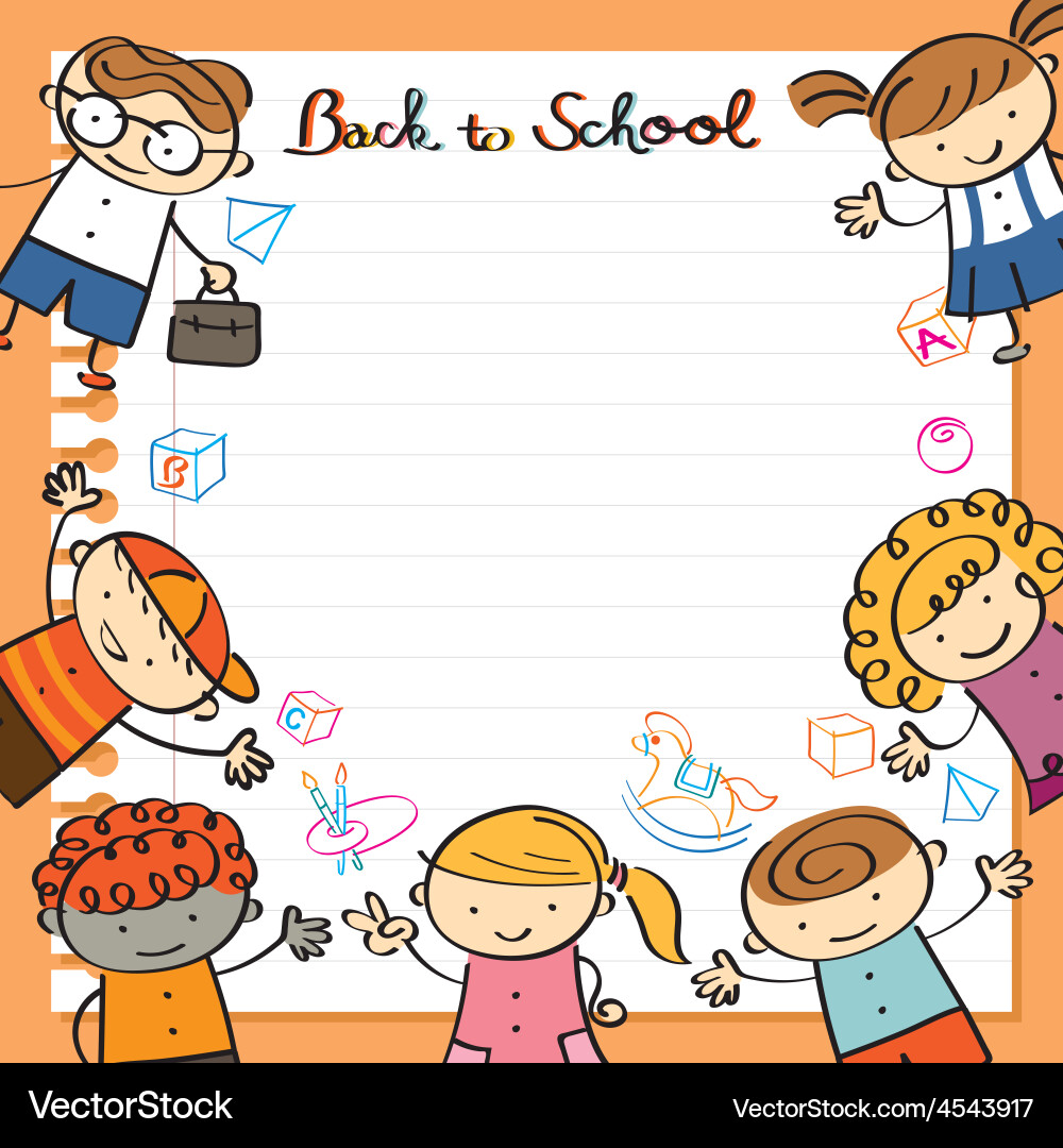 Kids with paper background and toys frame Vector Image