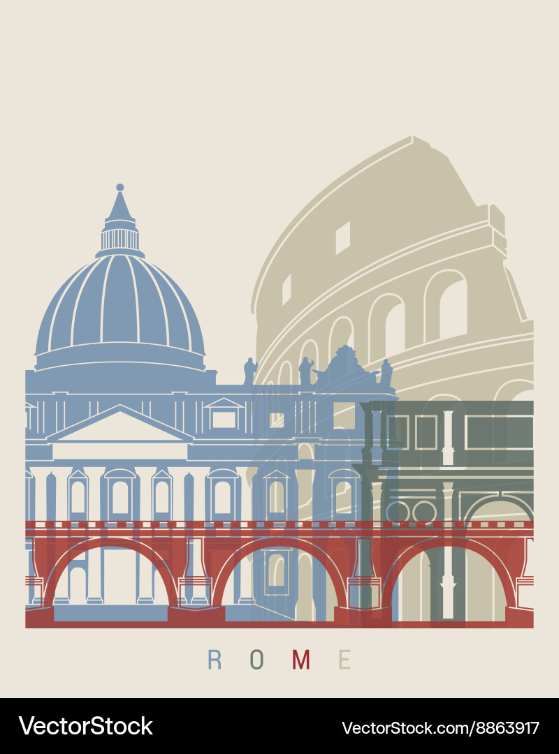 Rome skyline poster Royalty Free Vector Image - VectorStock