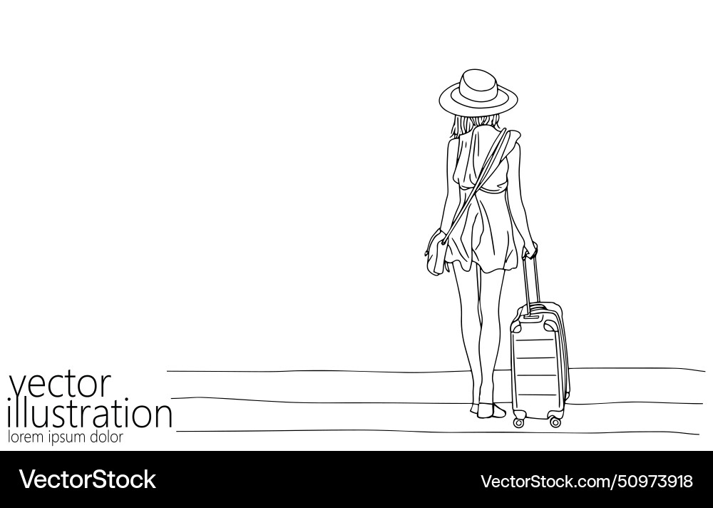 Continuous one single line art travel girl Vector Image