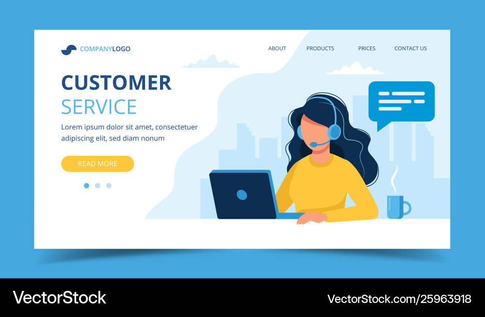 Customer service landing page woman Royalty Free Vector