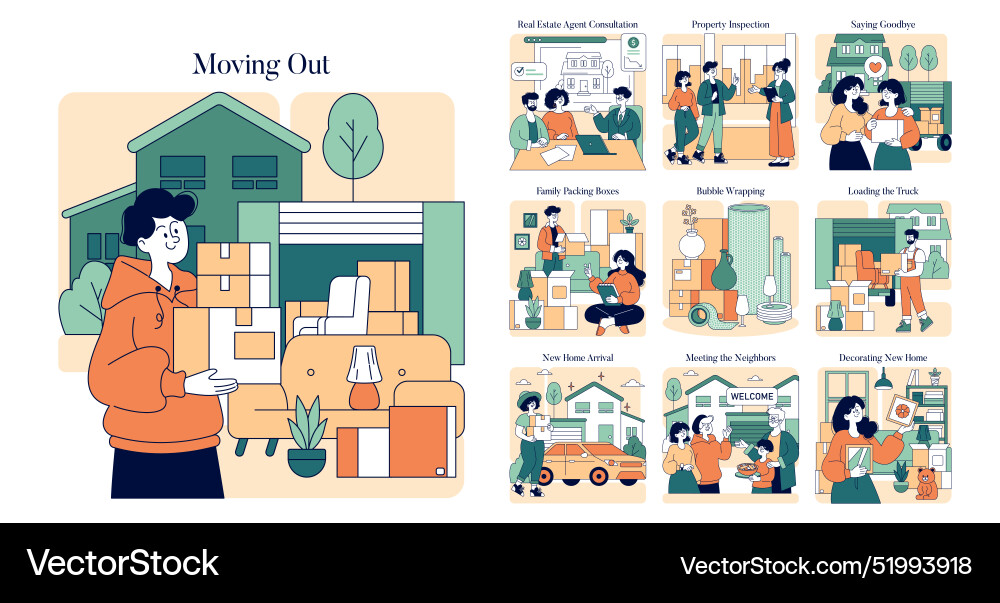 Moving out flat Royalty Free Vector Image - VectorStock
