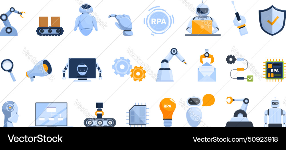 Rpa icons set cartoon automation process Vector Image