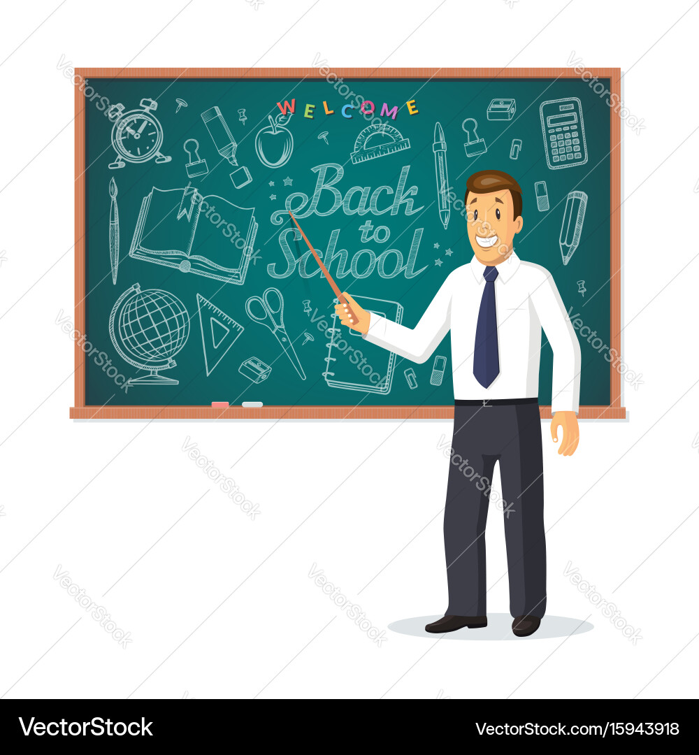Smiling teacher with pointer stick Royalty Free Vector Image