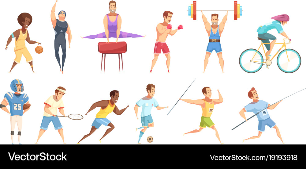 Sportsman cartoon characters set Royalty Free Vector Image
