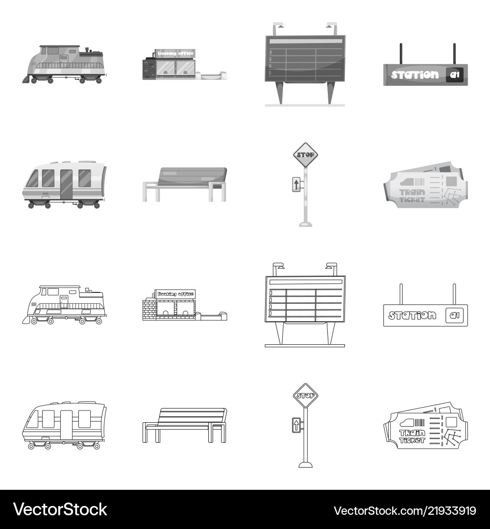 Design des Bahnhofs- und Bahnhofs-Iconsets Vektorbild
