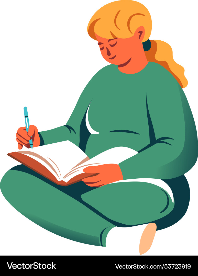 Girl writing in a notebook Royalty Free Vector Image