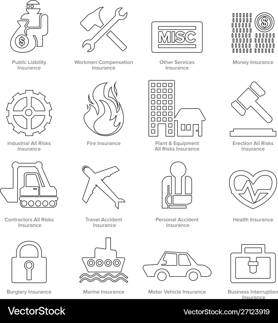 Insurance icons set flat design Royalty Free Vector Image