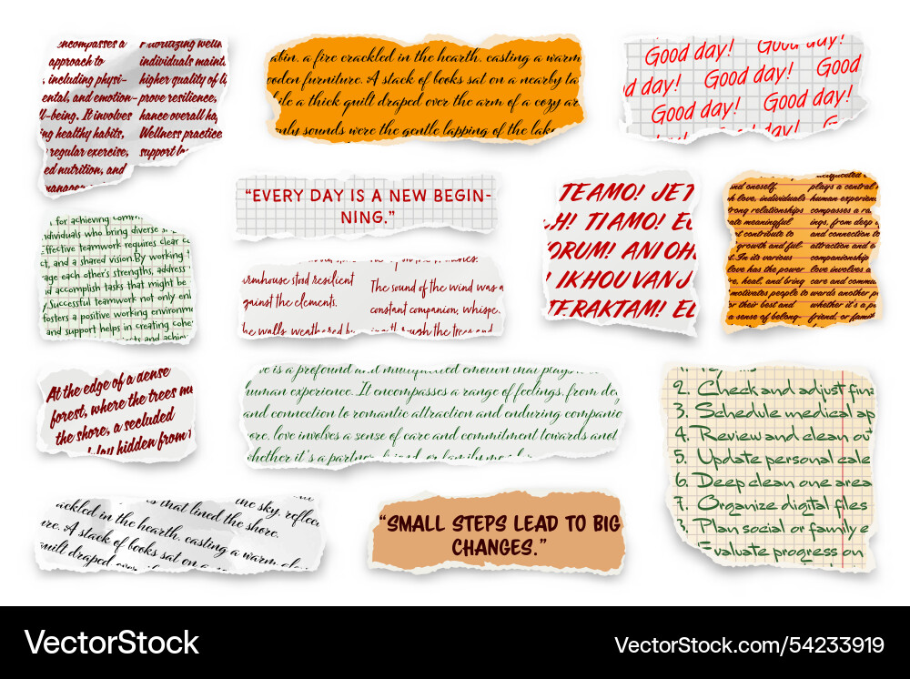 Ripped paper strips with handwritten text Vector Image