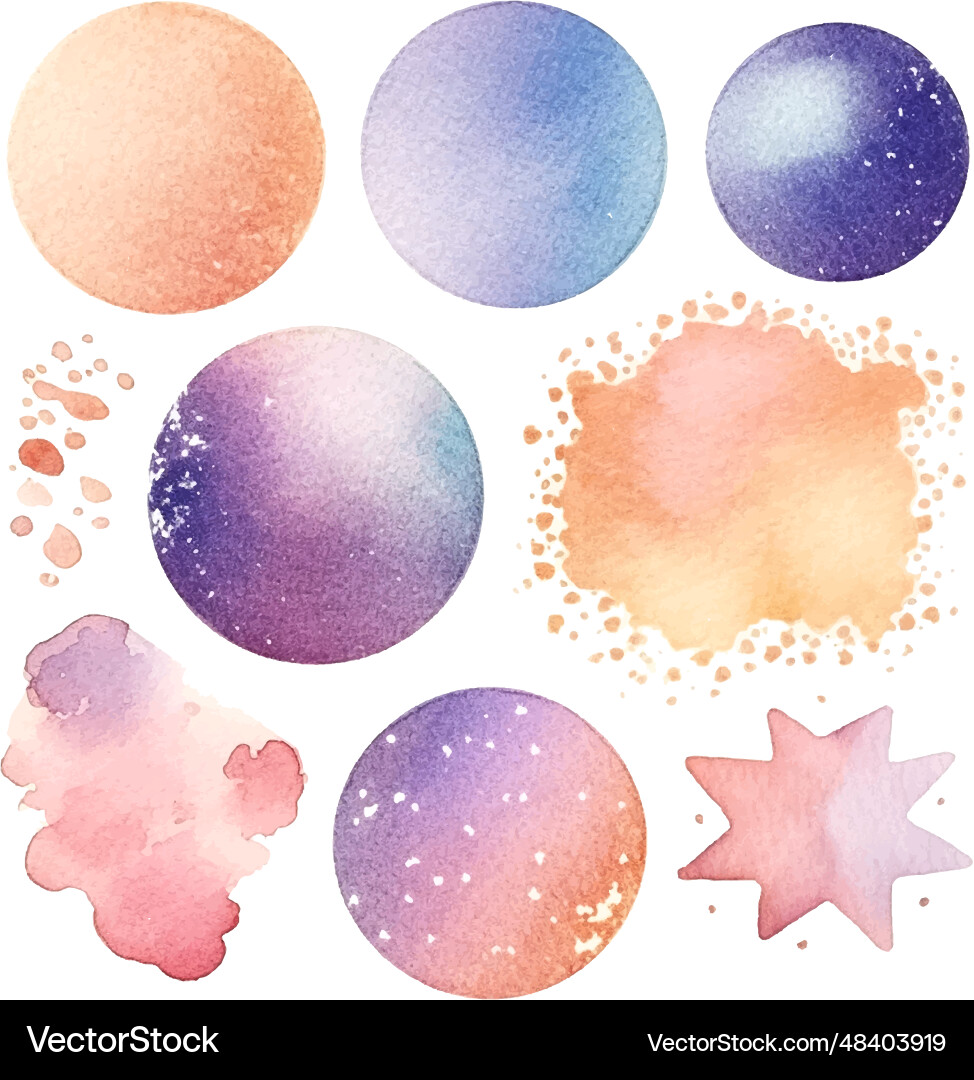 Watercolor set with glitter in style Royalty Free Vector