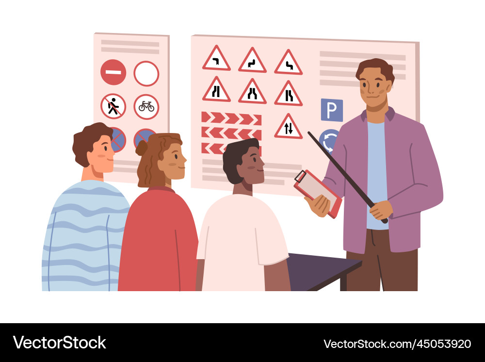 Car education exam driving instructor with pointer