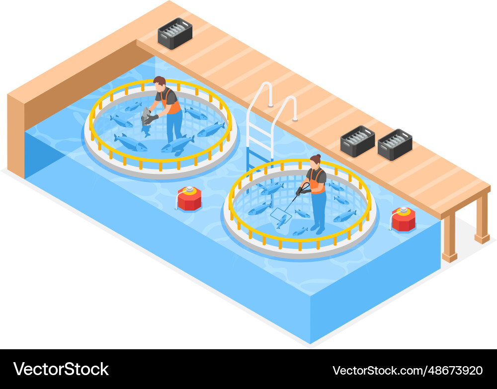 Farming fish isometric composition Royalty Free Vector Image
