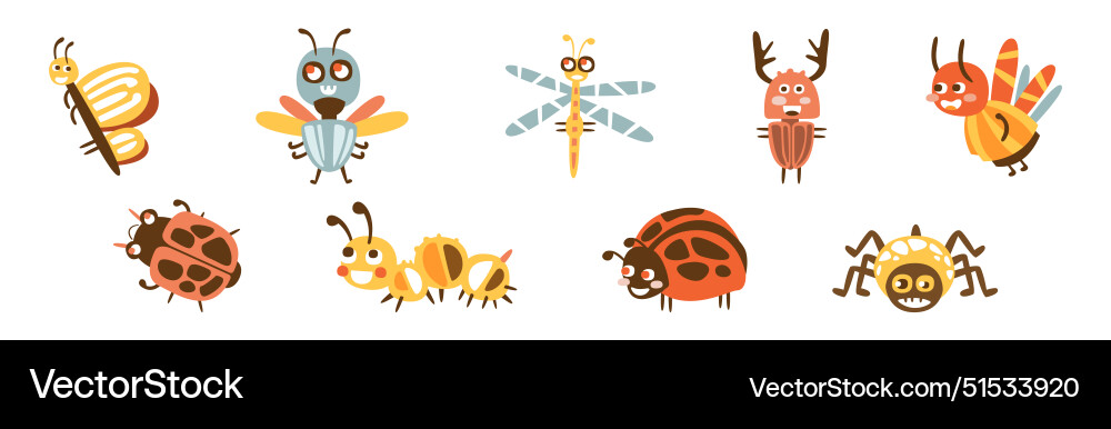 Funny insect character with cute smiling face Vector Image