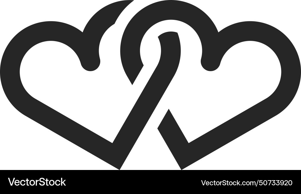 Linked hearts symbol wedding love black icon Vector Image