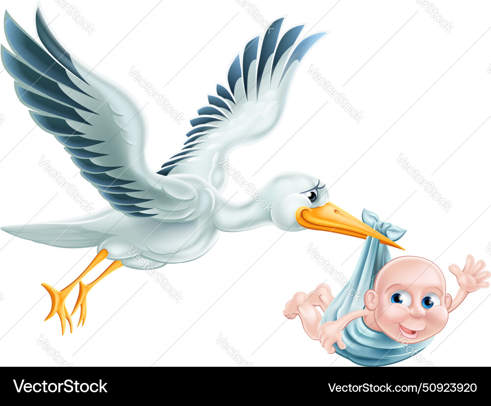 Stork and baby flying cartoon Royalty Free Vector Image