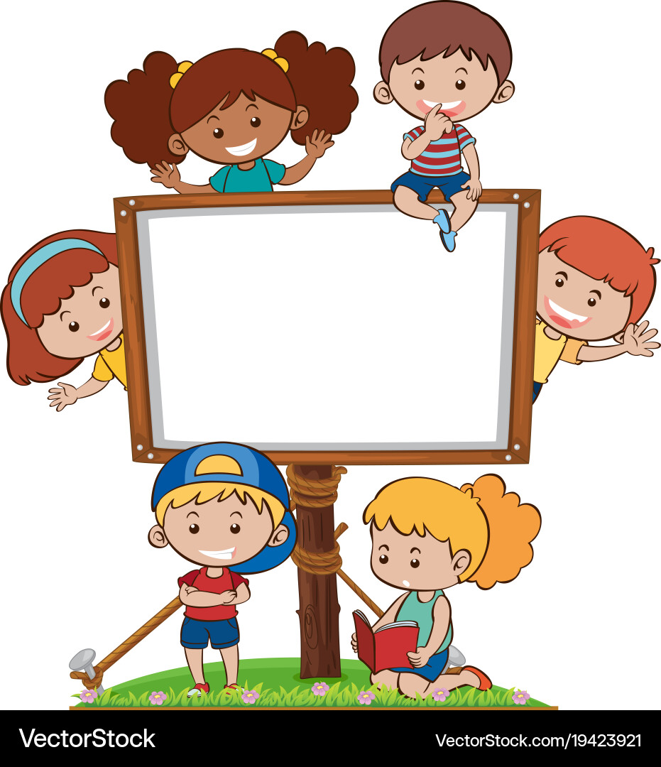 Border template with many happy kids Royalty Free Vector