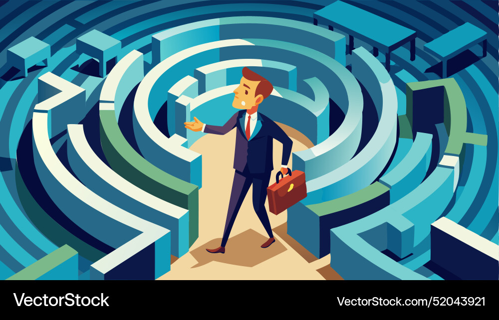 Businessman navigating complex maze challenge Vector Image